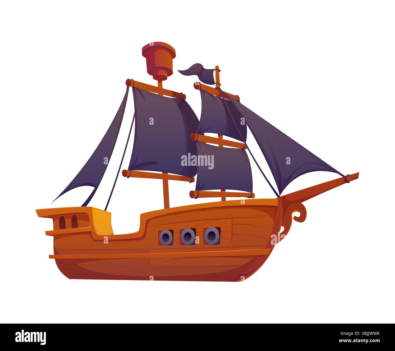 Pirate sail ship, cartoon vector sea buccaneer and corsair sailing ...