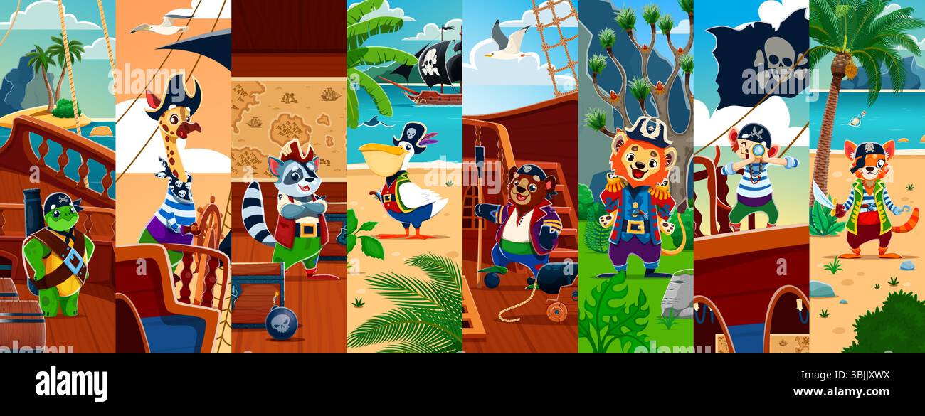 Animal pirates and corsairs characters collage at vector background of ...