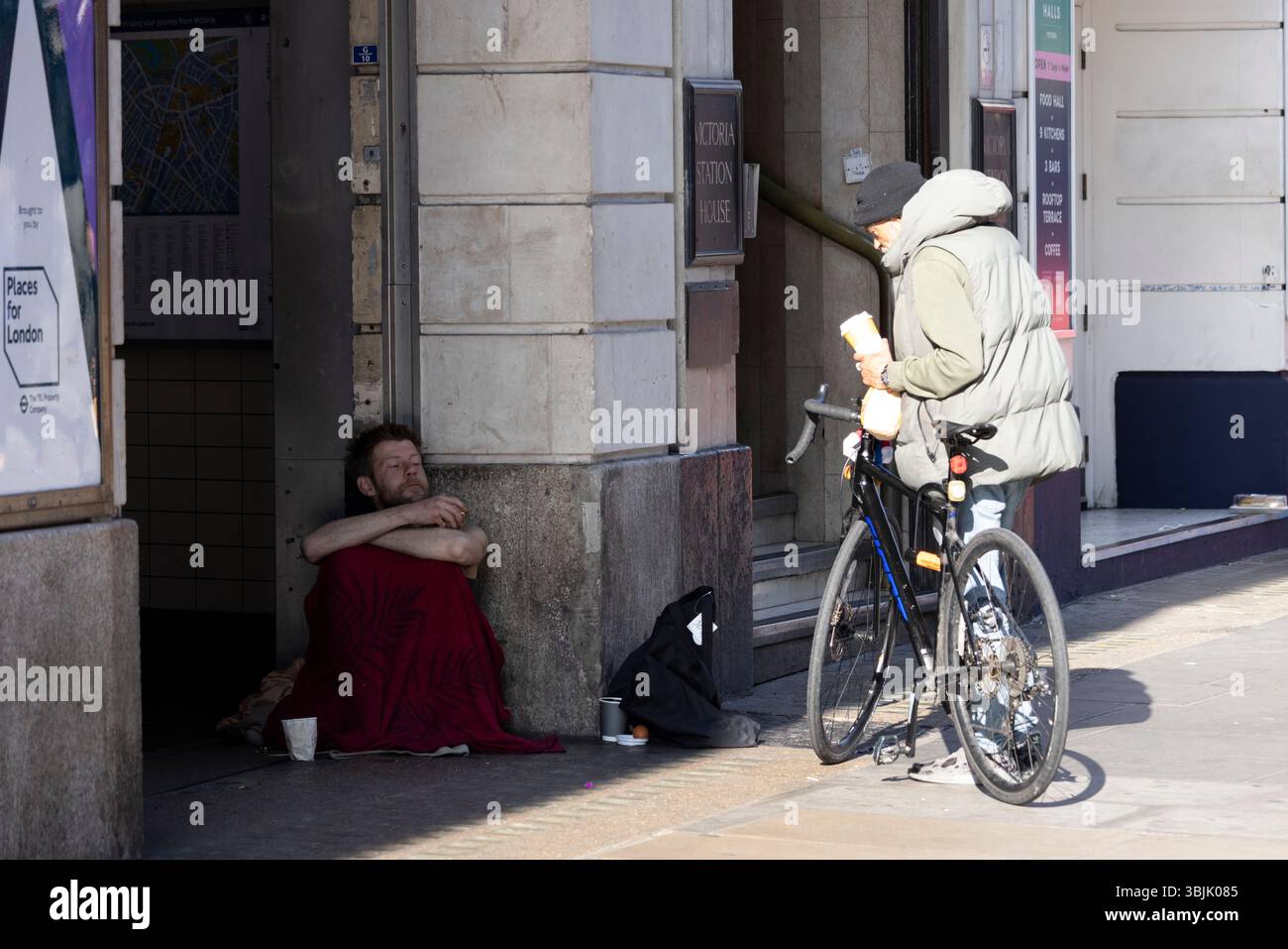 Homeless people rough sleeping on the streets of London, in the City of ...