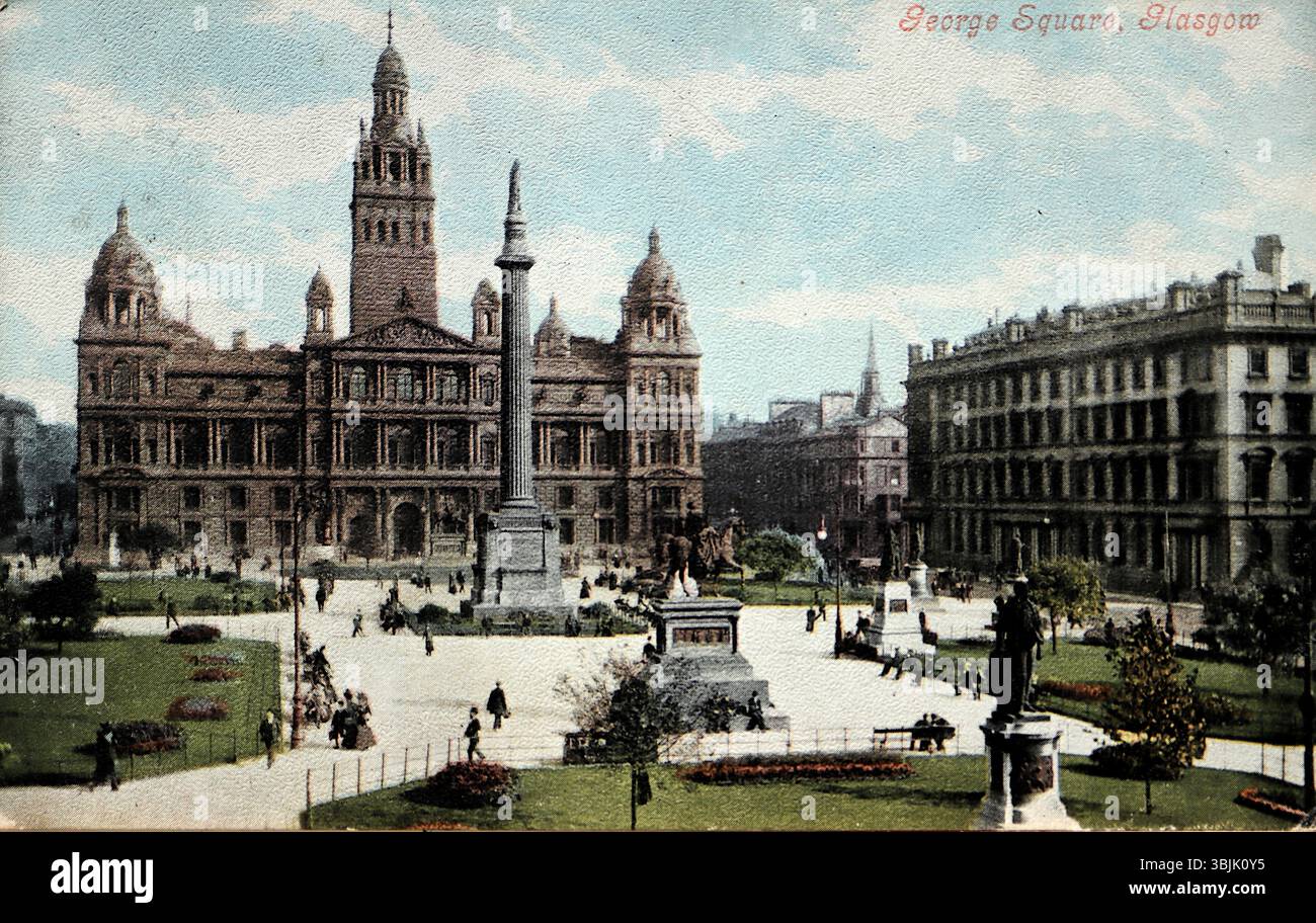 A picturesque view of George Square, Glasgow, Scotland, around 1903 ...