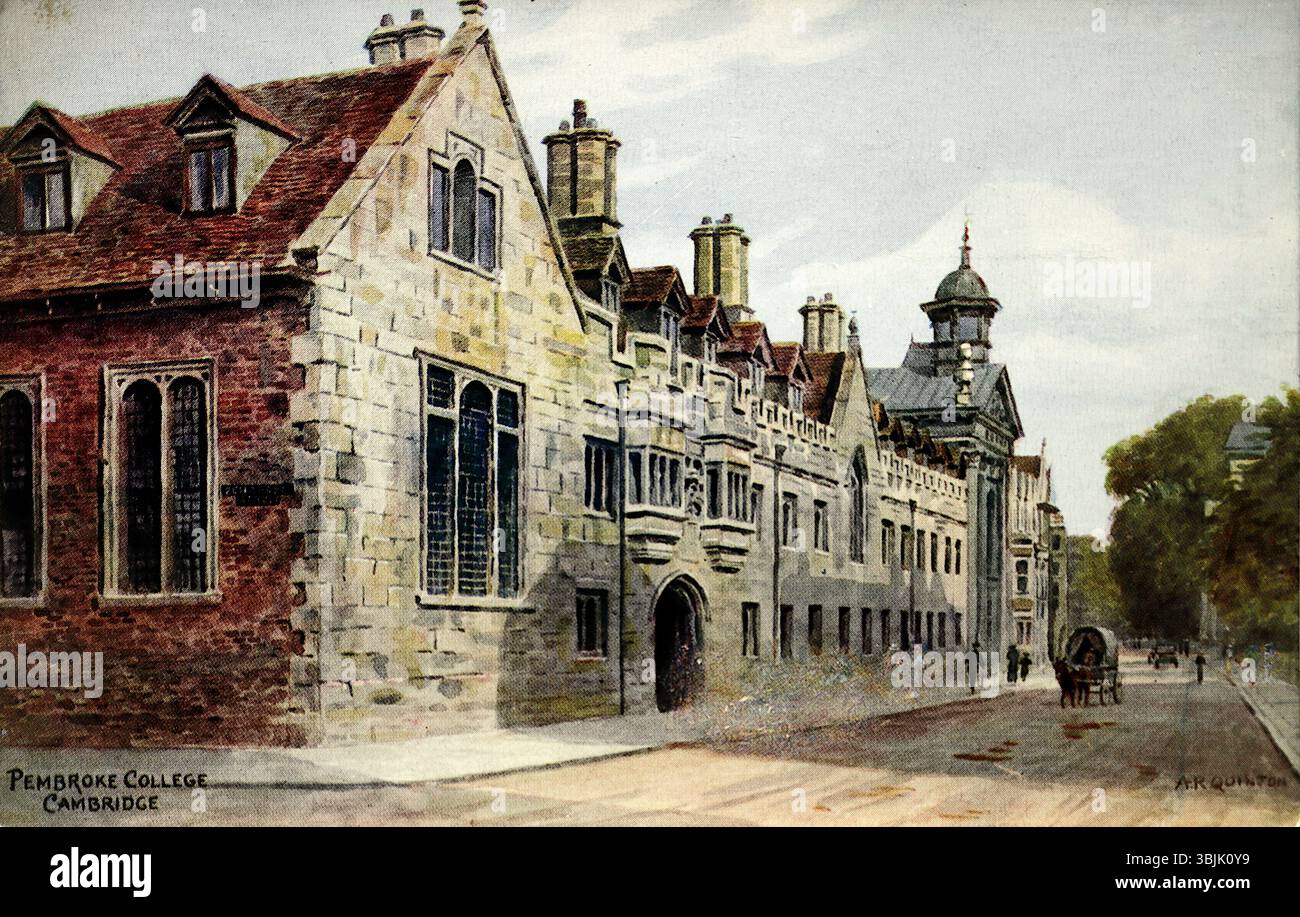 Pembroke College, Cambridge, England, with a horse-drawn carriage on ...