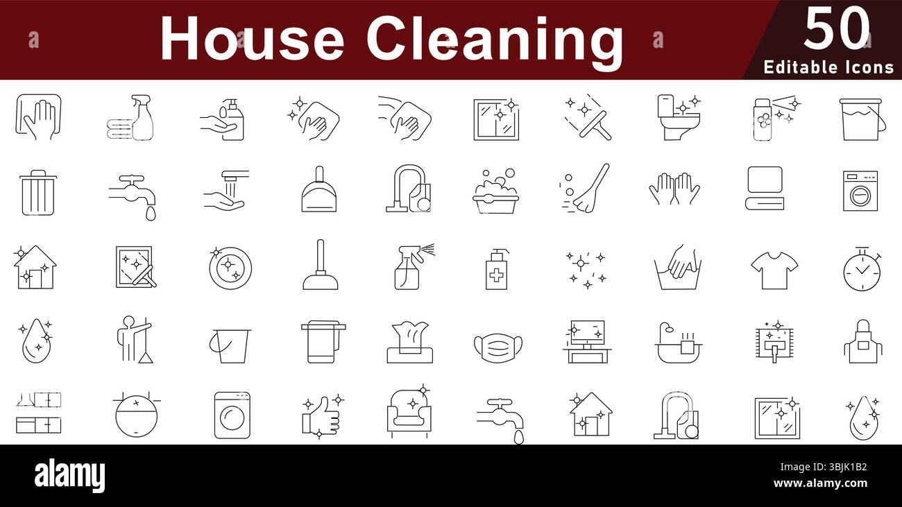 House Cleaning Service Icon Set - 50 Editable Housekeeping Icons for ...
