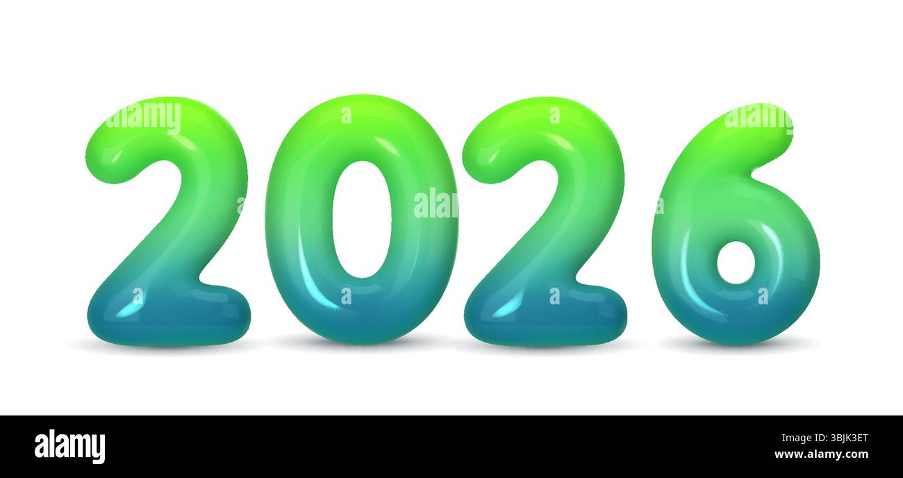 Vibrant 3D gradient vector illustration of the year 2026, perfect for New Year celebrations ...
