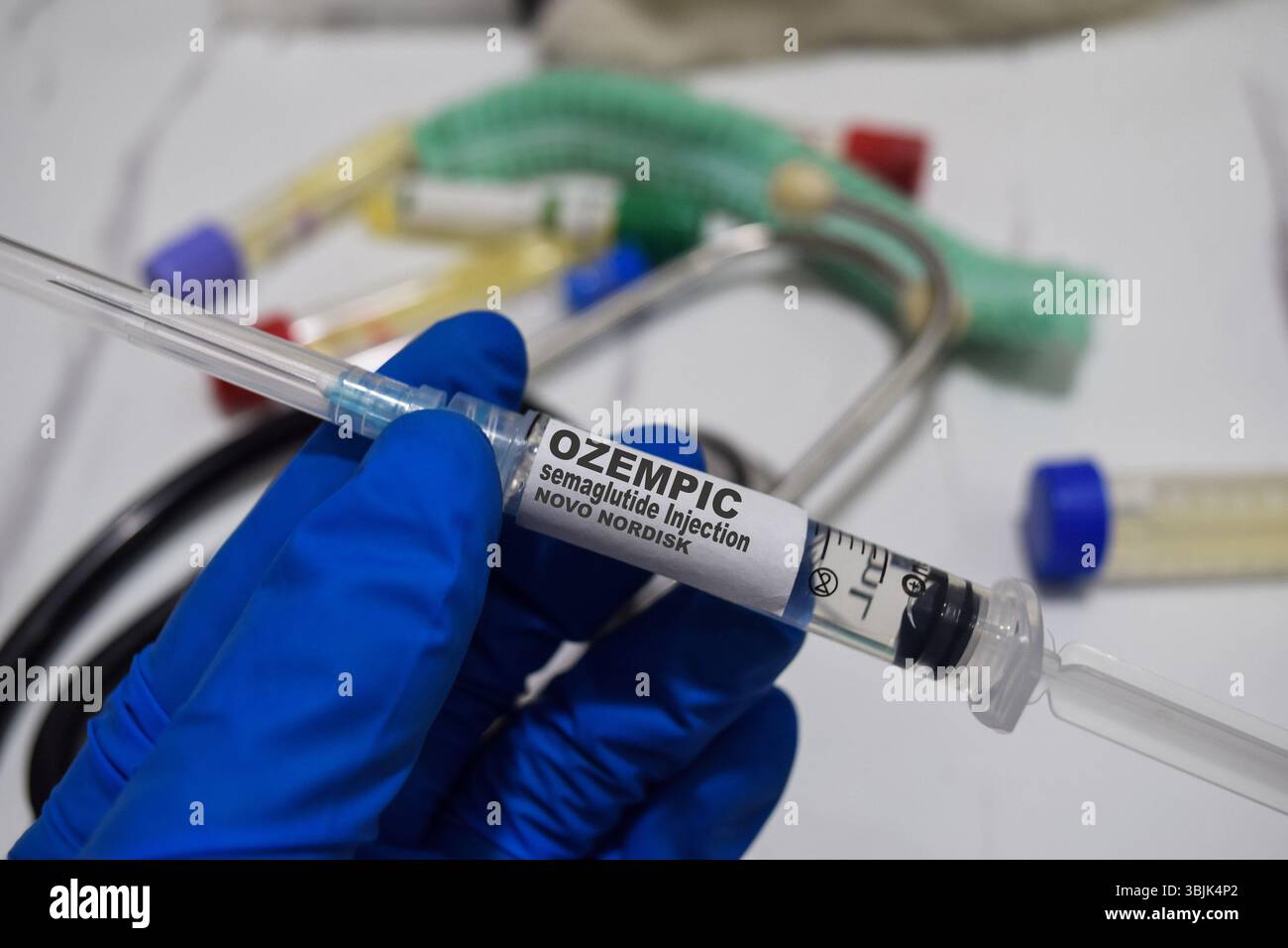 OZEMPIC semaglutide injection novo nordisk drug syringe in blue gloved ...