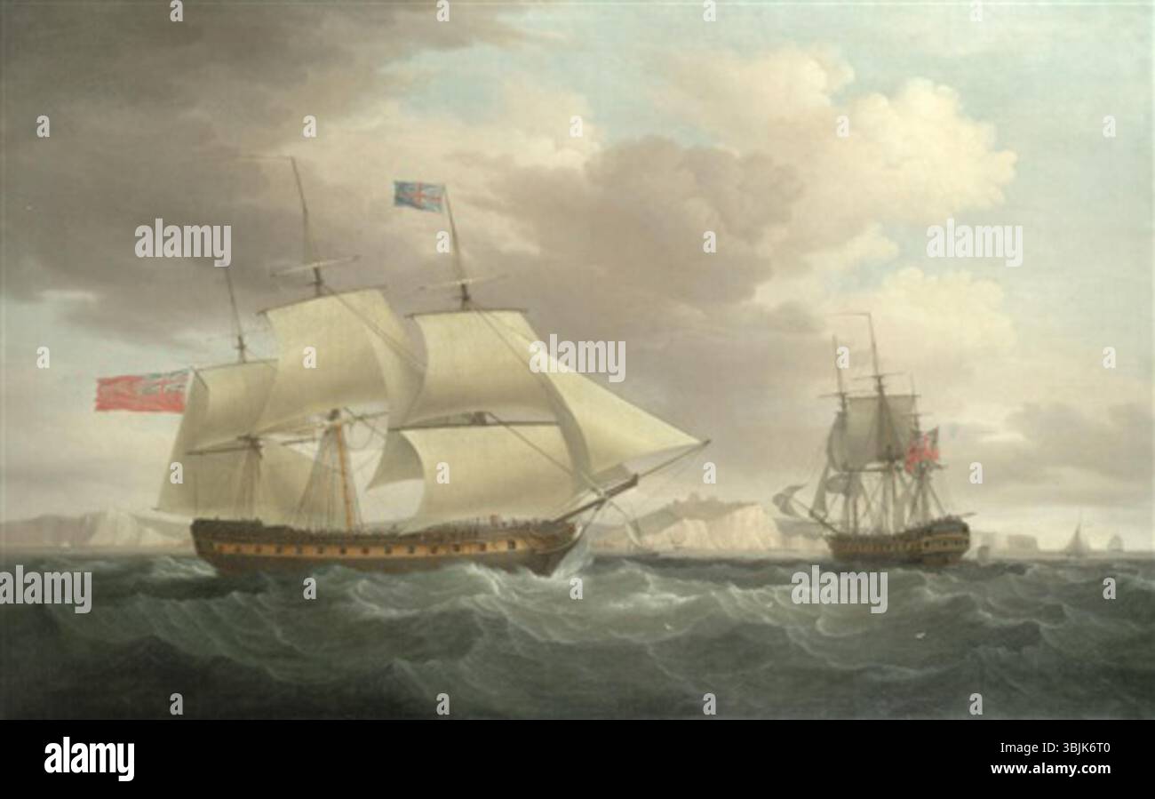 The painting 'East Indiaman Surat Castle' by Thomas Whitcombe from 1790 ...