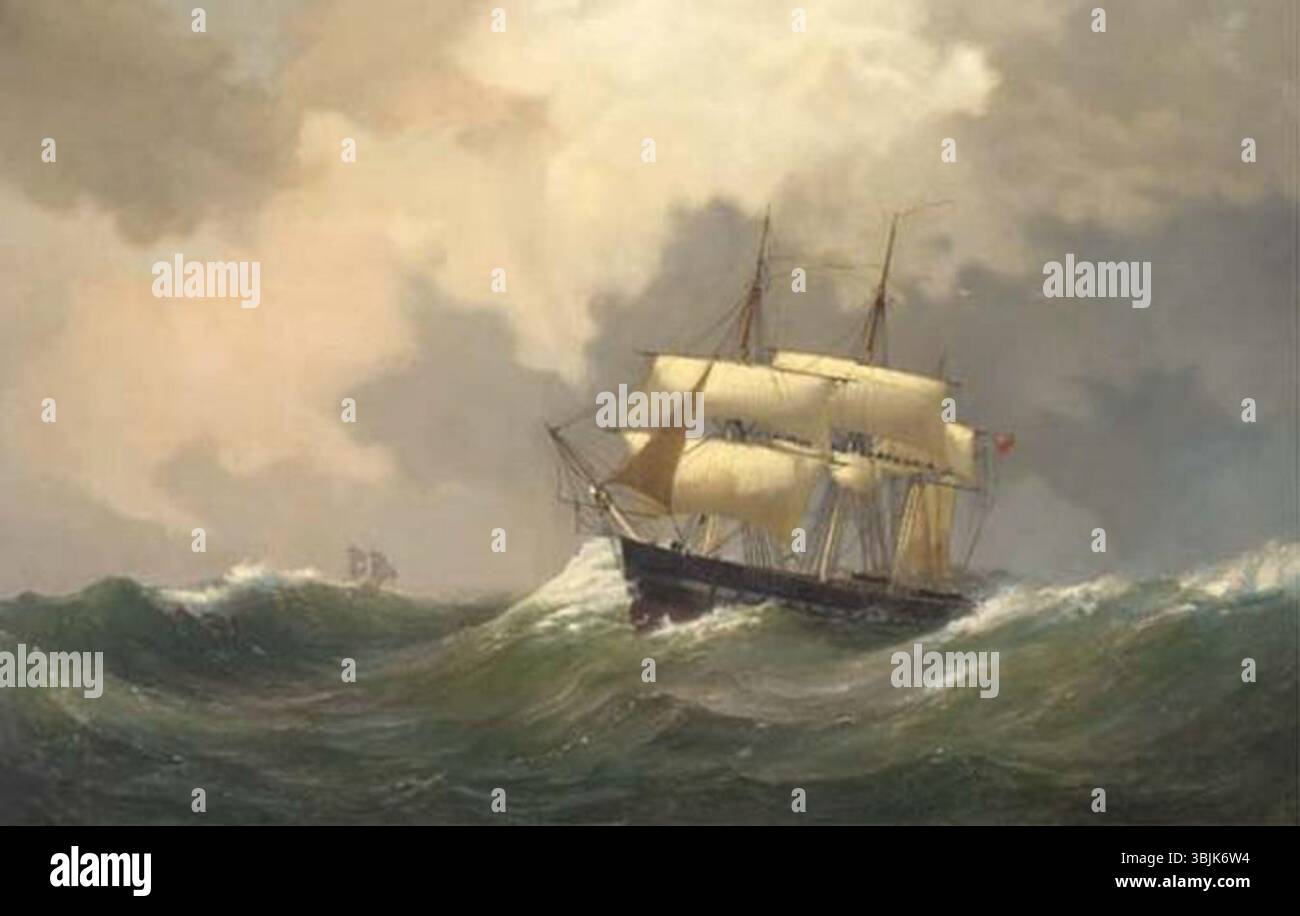 Vilhelm Melbye (1824–1882) painted "Reefing Down in Heavy Weather" in ...