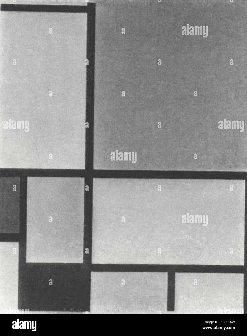 *Composition with large red plane, blue, gray, black and yellow* (1921) by Piet Mondrian is an ...