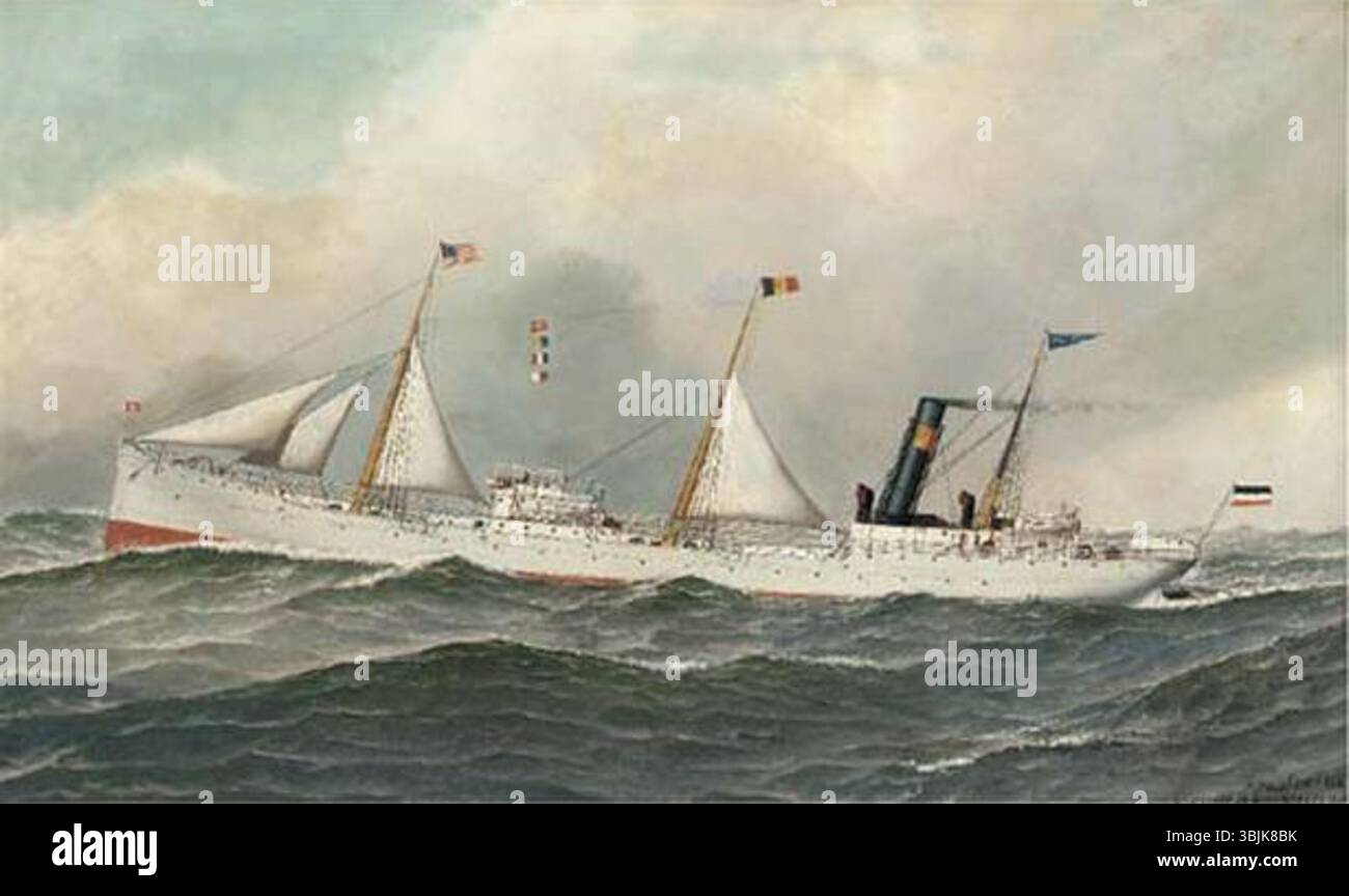 'The German tanker Helios at sea' by Antonio Jacobsen, painted in 1898 ...