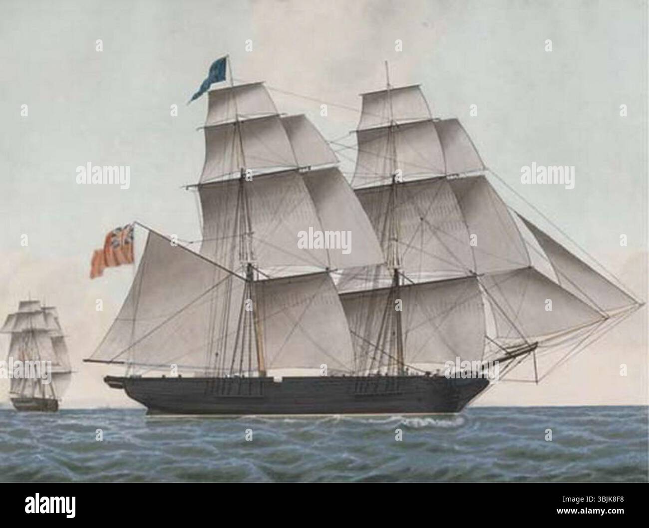 Jacob Petersen’s 1828 painting 'The brig Minerva of Jersey' depicts the ...