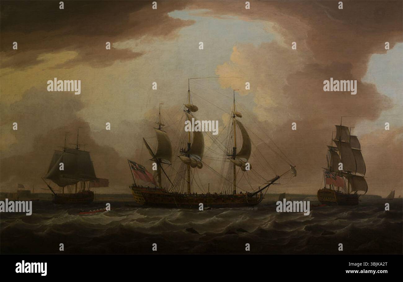 Dominic Serres’ 1774 painting depicts the merchant ship *Rockinham* of ...