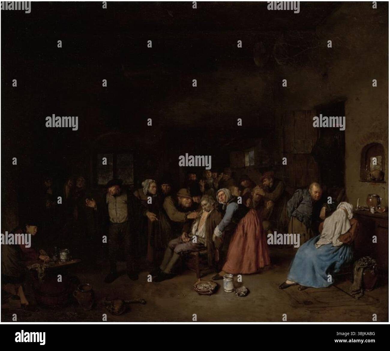 Oil painting from the 1600s by Egbert van Heemskerck the Elder, depicting an interior scene in a ...