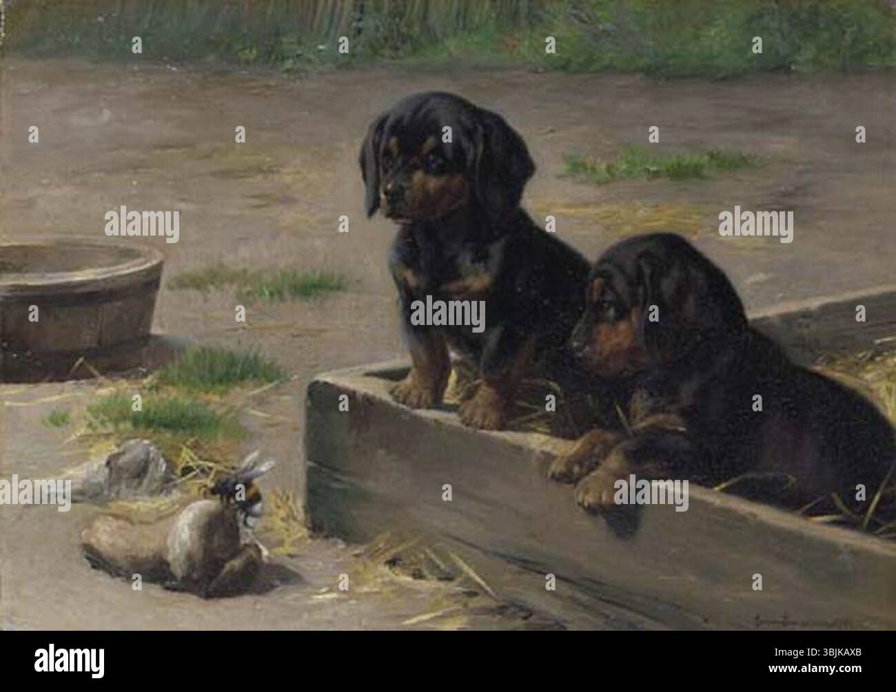 Simon Simonsen’s 1889 painting depicts a playful scene of dachshund ...