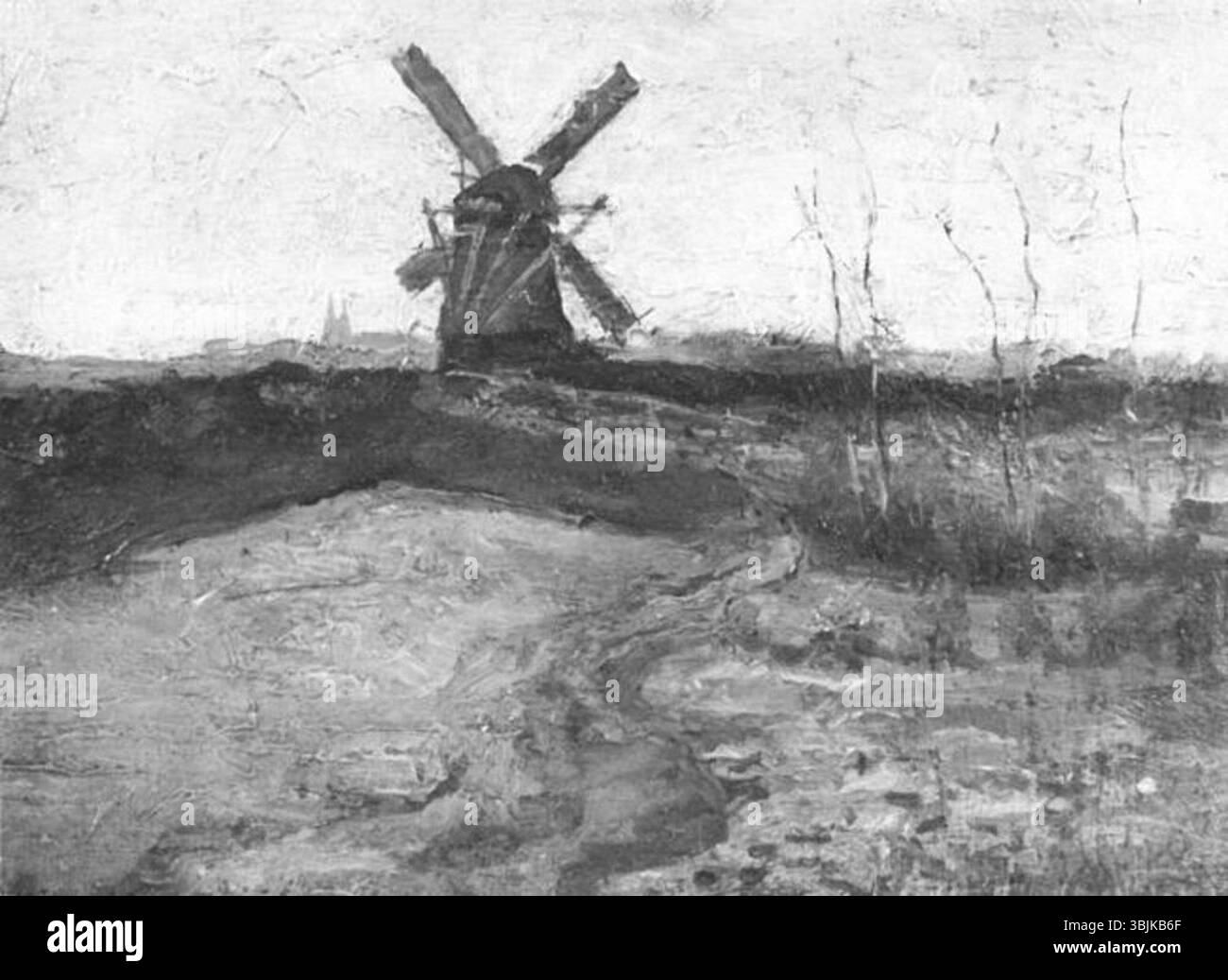 'Windmill with church towers in the distance' by Piet Mondrian is an ...