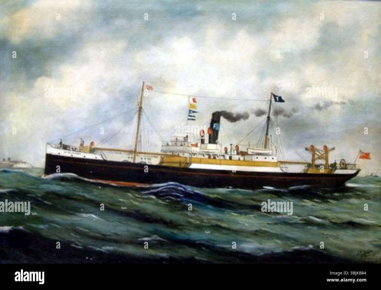 In this 1910 oil painting, A.J. Jansen captures the steamship ...