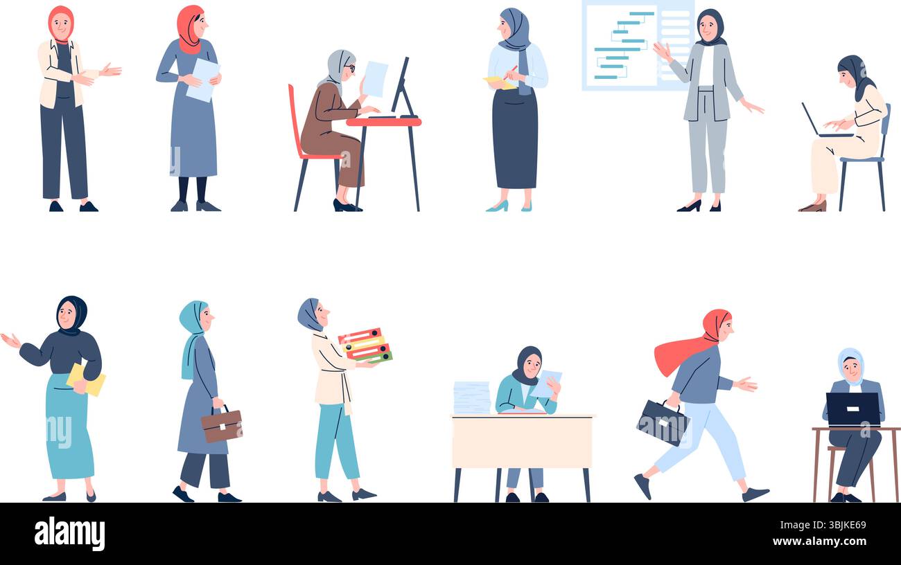 Saudi female business characters. Arab women office employes. Woman in ...