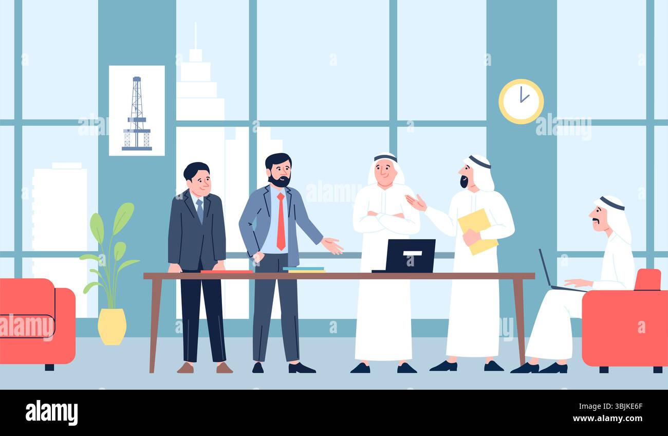 Arab male business meeting. Businessmen negotiation in office, muslim ...