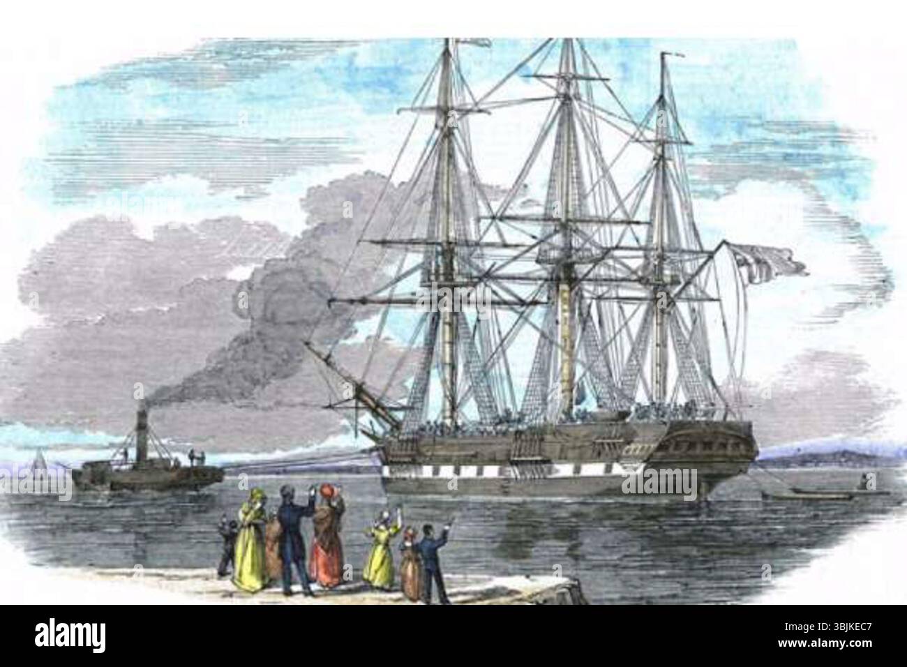 This 1852 woodcut depicts the sailing ship Lady Juliana, leaving Plymouth on July 29, 1789 ...