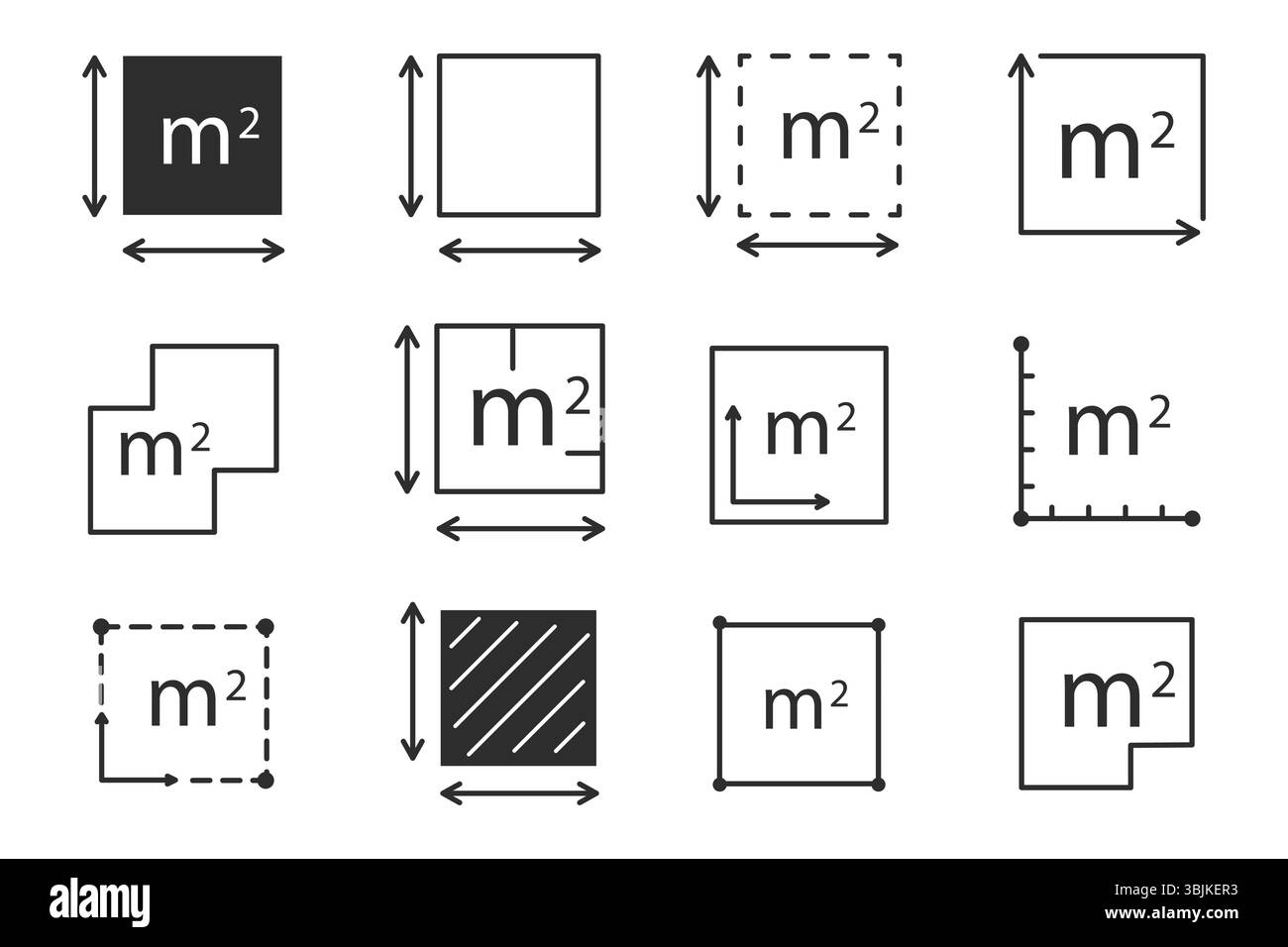 Square meter icon line quantity area, m2 measuring area sign symbol ...