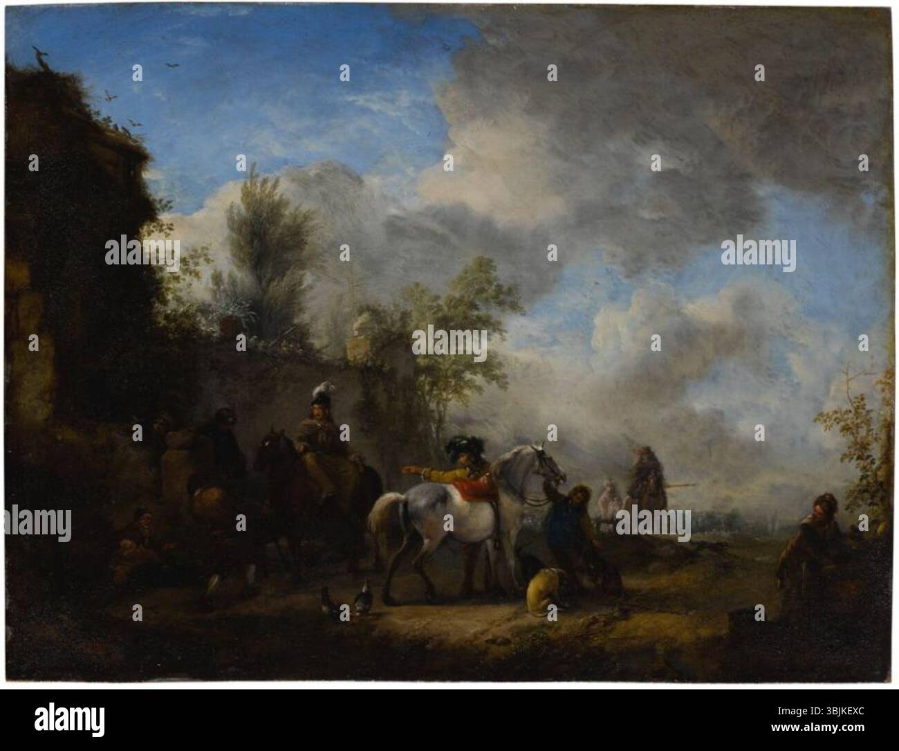 Oil painting by Philips Wouwerman from the 1600s, depicting a cavalier ...