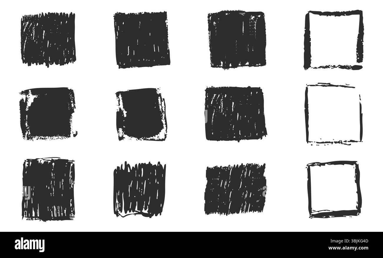 Grunge ink rectangle and square paint border with rough edges. Text box ...