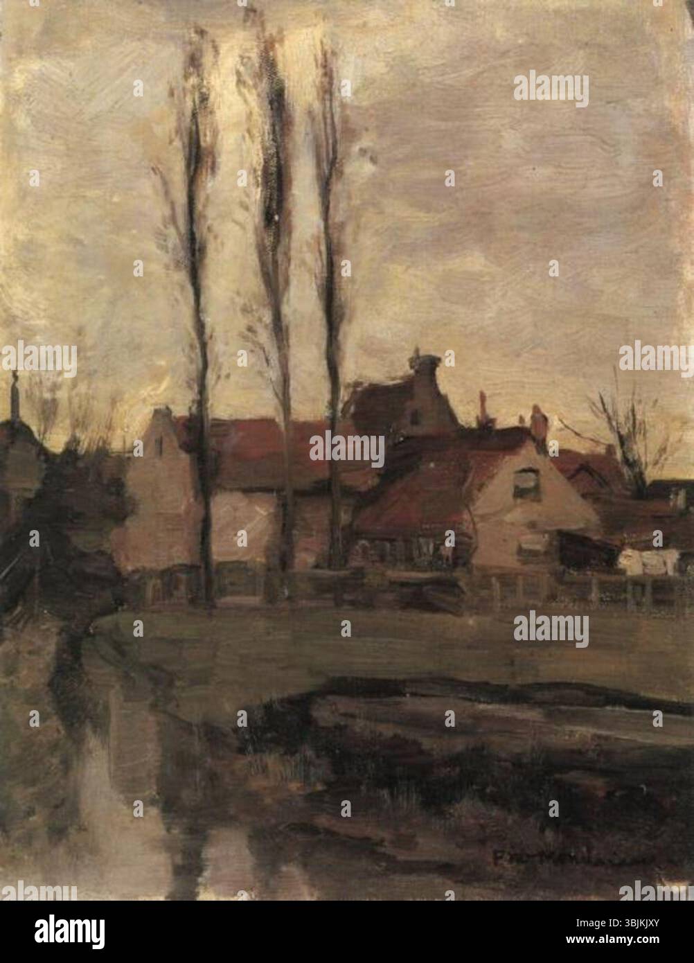 'Three Italian Poplars and Buildings' by Piet Mondrian, painted around ...