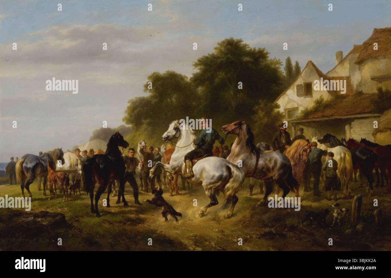 Wouterus Verschuur's 'The Horse Fair' is an oil on panel depicting a ...