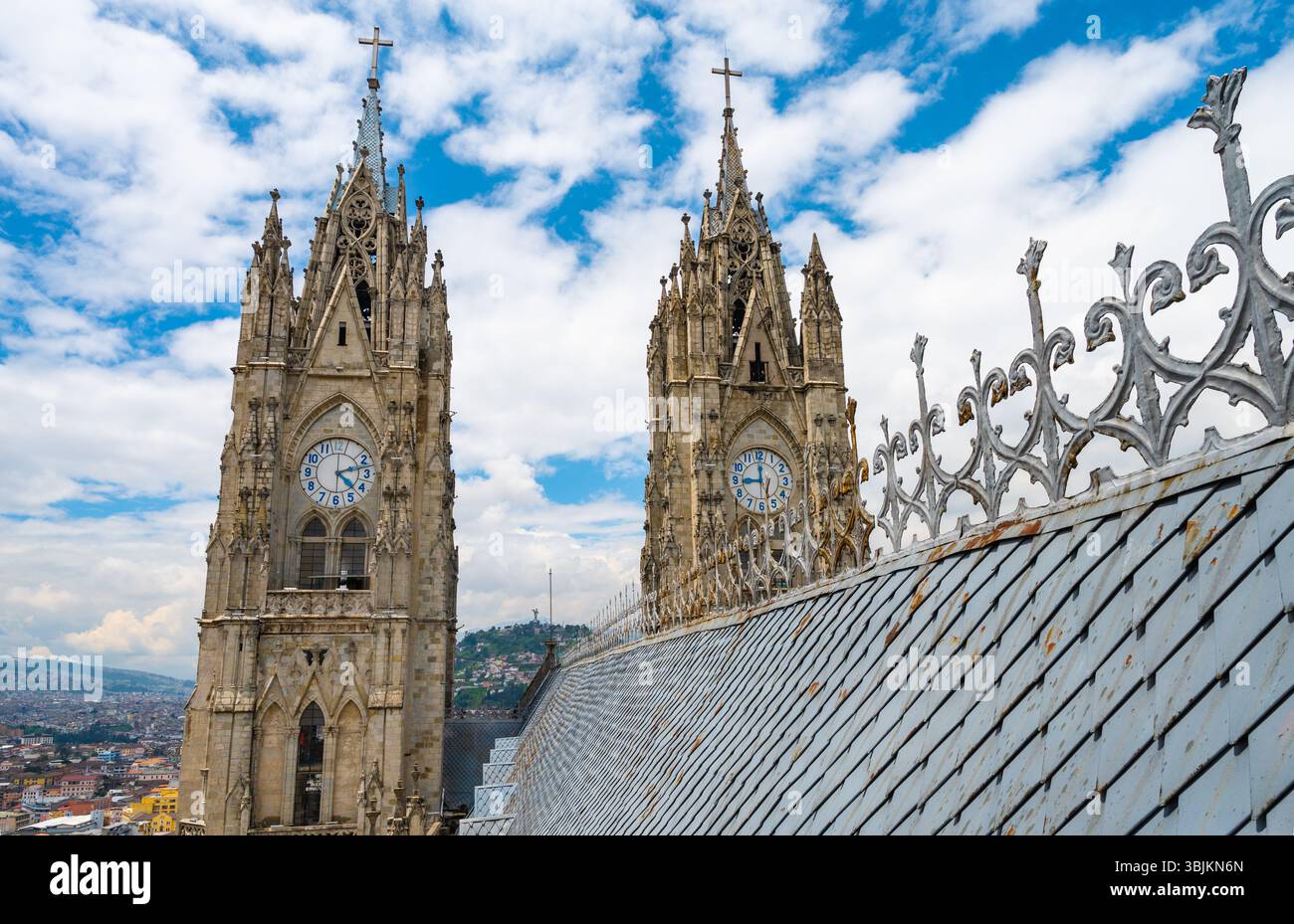 Basilica of the National Vow Clock Towers, Quito, Ecuador Stock Photo ...