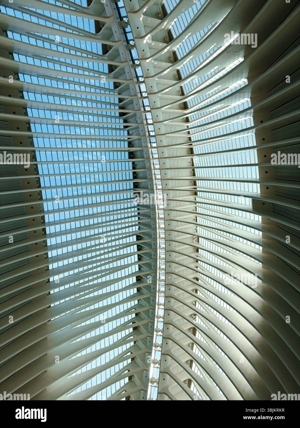 Futuristic architectural ceiling structure with repeating geometric ...