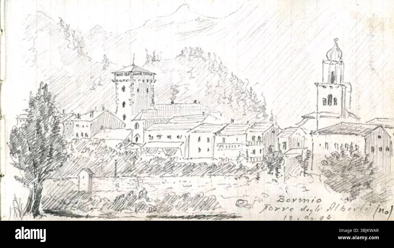 *Torre degli Alberti* (1894) is a detailed drawing by Enrico Alberto d ...