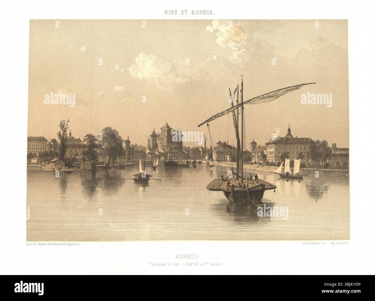 Joseph Dessaix (1810–1870) painted '74-Barques de transport sur le lac ...