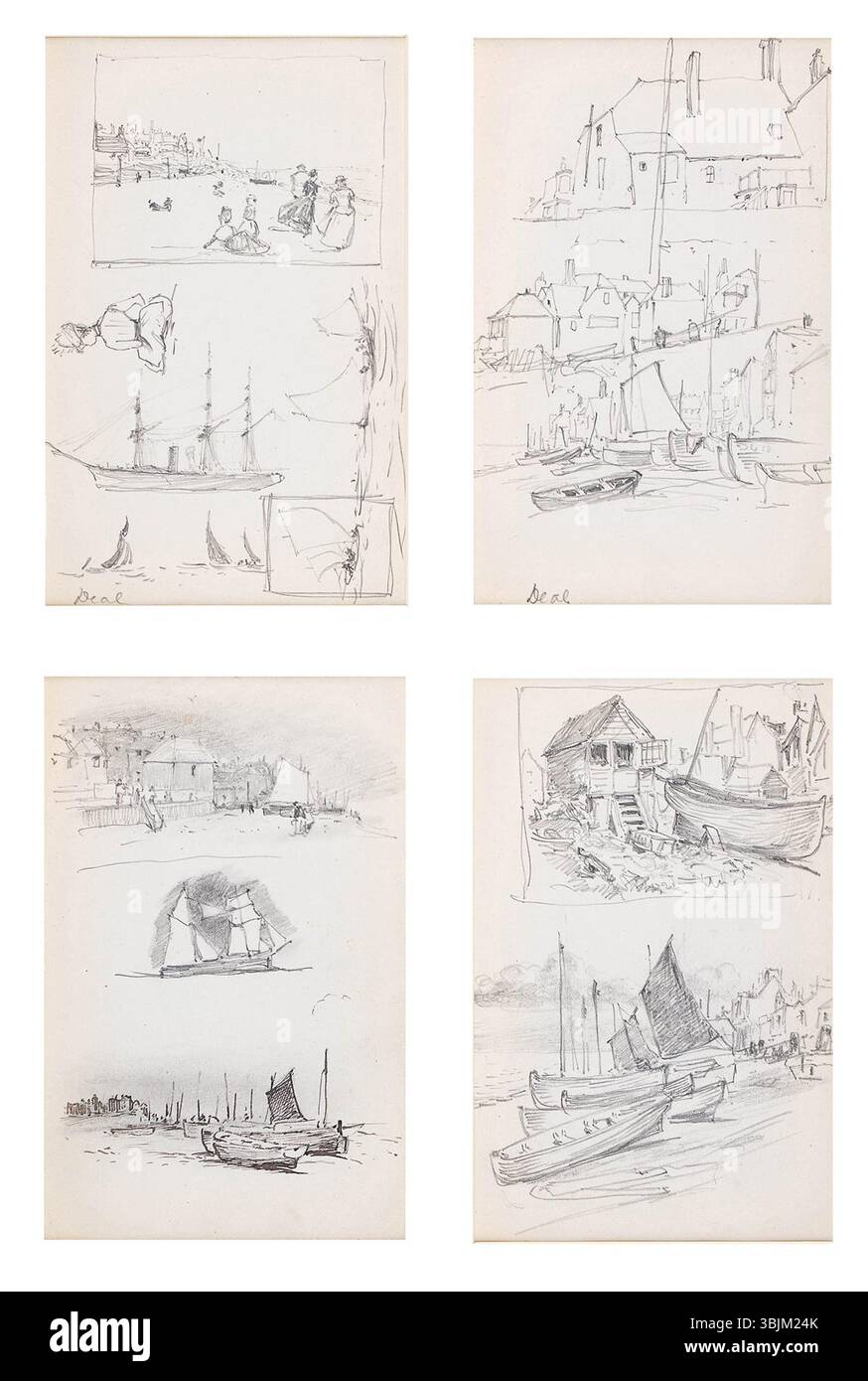 Four 1888 sketchbook pages by Mary Keene, executed in pencil, pen, and ...