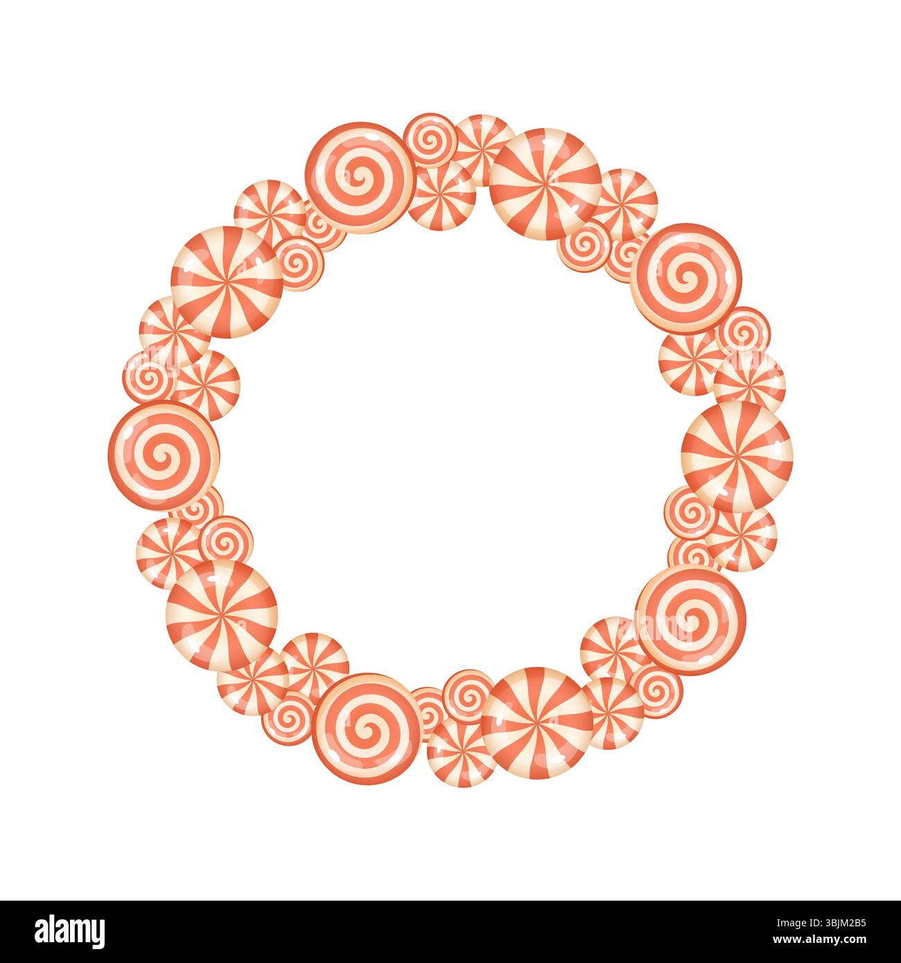 Colorful candy wreath built from peppermint swirl sweets in 3D style ...