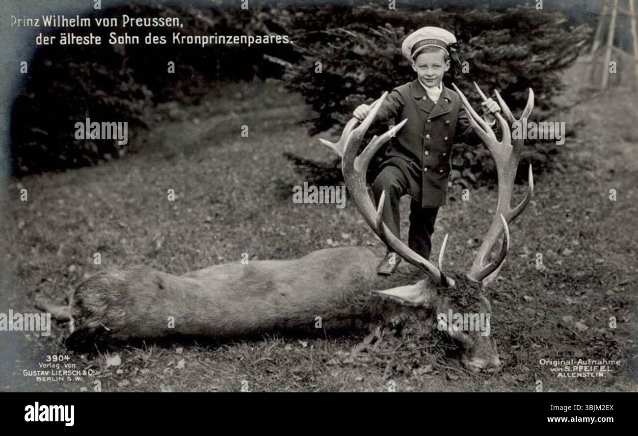 A circa 1913 photograph of Prince Wilhelm of Prussia posing with a dead ...