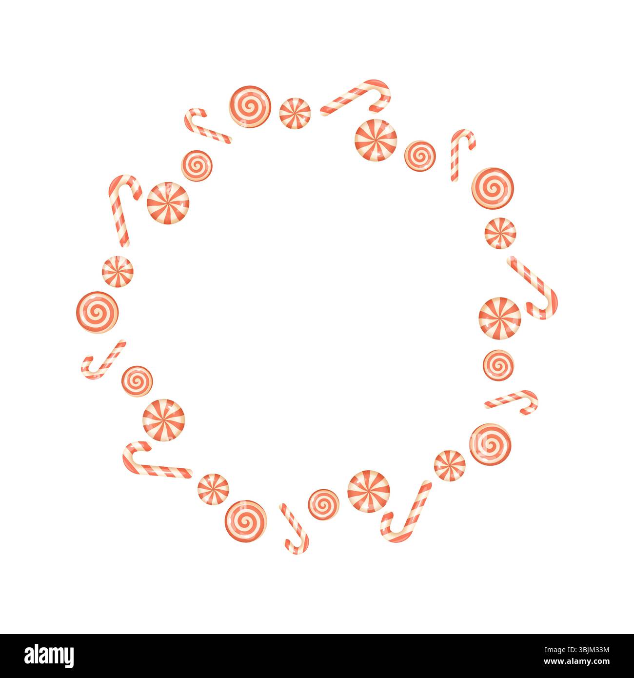Festive circular border made of candy canes and peppermint swirl ...