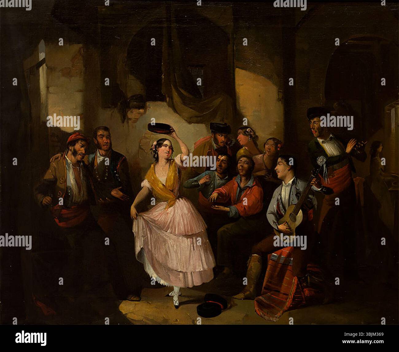 Painting by Juan Rodríguez Jiménez showing a flamenco dance scene with ...