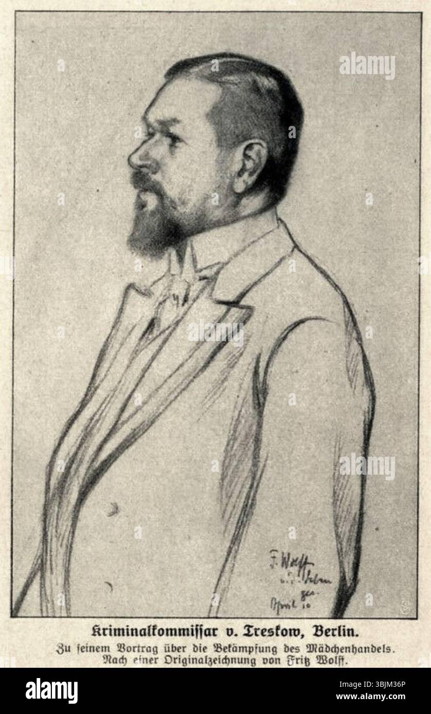 A caricature of Kriminalkommissar Hans von Tresckow by Fritz Wolff ...