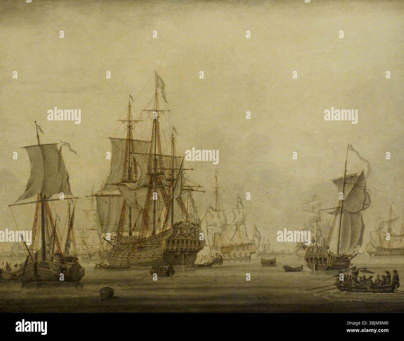 Bouwmeester, Cornelis; Calm: Dutch Ships at Anchor in a Crowded Harbour ...