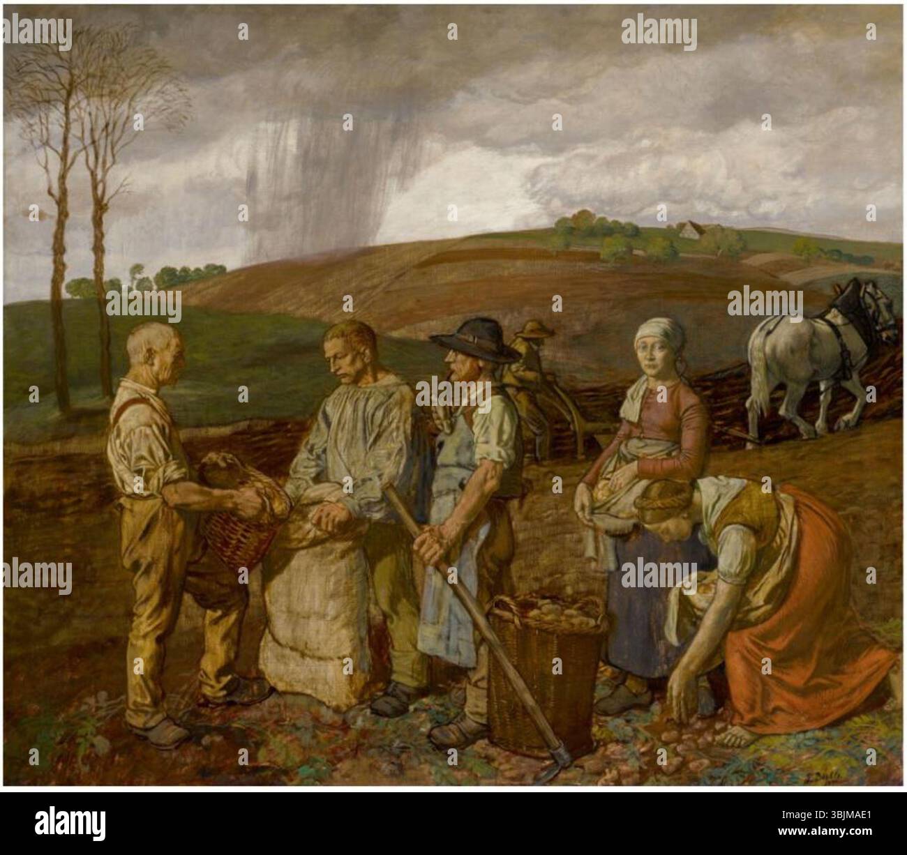 Fritz Boehle’s 1899 oil painting *The Potato Harvest* depicts laborers ...