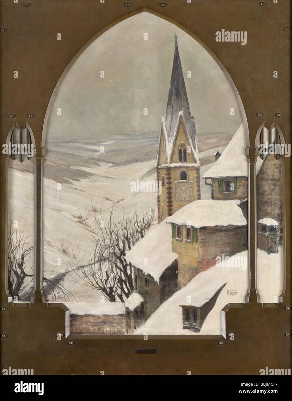 Painting of a castle complex in winter by Reinhard Pfaehler von ...