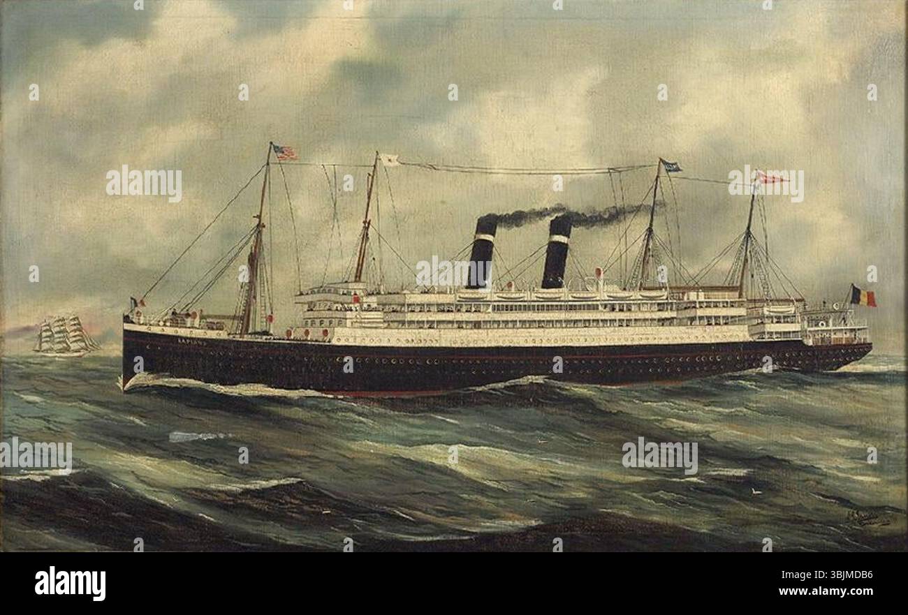 A. J. Jansen's 1910 painting of the 'Lapland,' a passenger ship of the ...