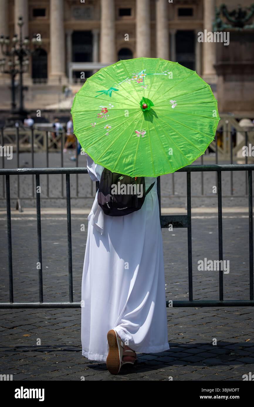 Vatican City - June 15, 2025: A religious man in white monastic habit ...