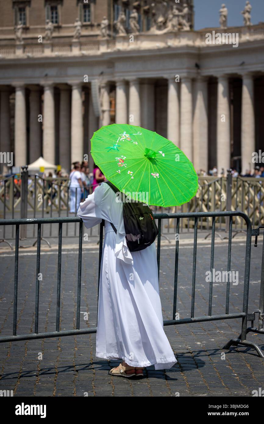 Vatican City - June 15, 2025: A religious man in white monastic habit ...