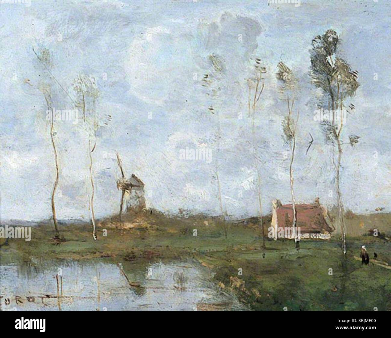 Corot, Jean-Baptiste-Camille; Landscape with a Cottage and a Windmill ...
