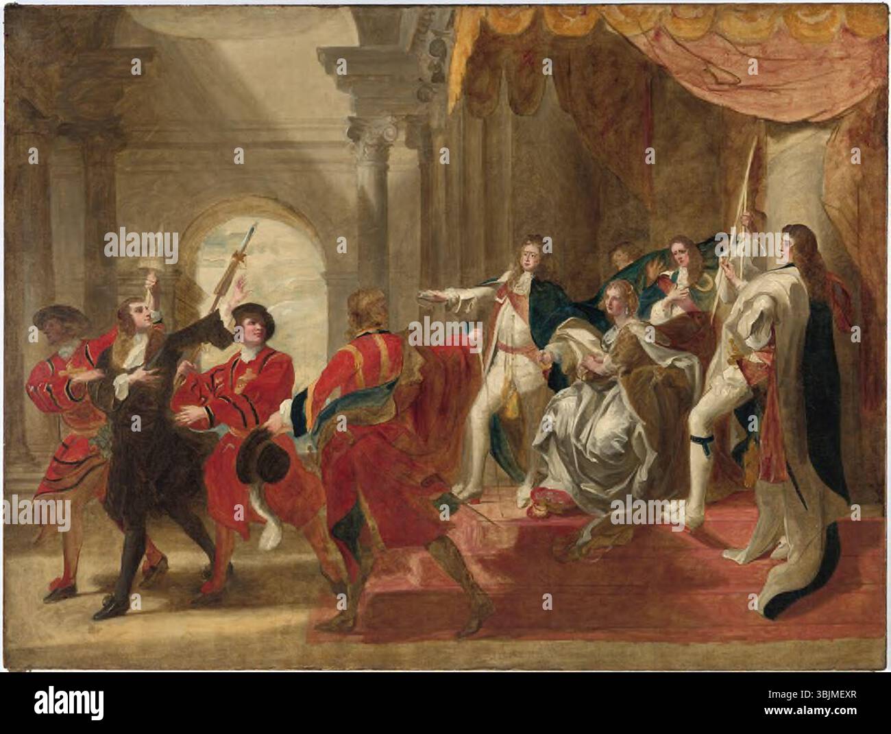John Singleton Copley’s (1738–1815) 'Monmouth before James II' depicts ...