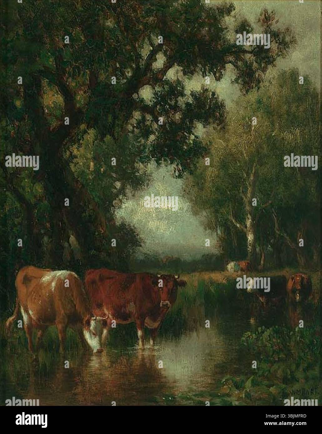 William Hart's 'Cows Drinking at a Pool' is an oil on canvas painting ...
