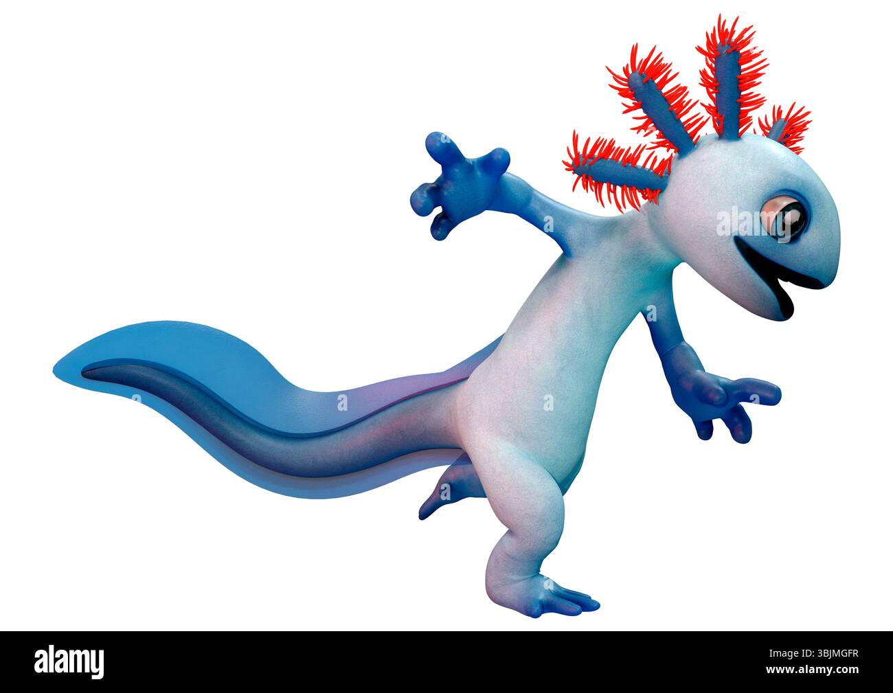 3D rendering of a cute blue toon axolotl isolated on white background ...