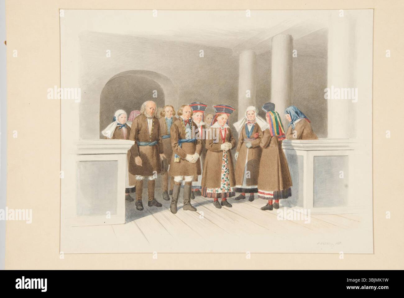 Ernst Hermann Schlichting’s 1852 painting 'Kirikus' (In Church) depicts ...