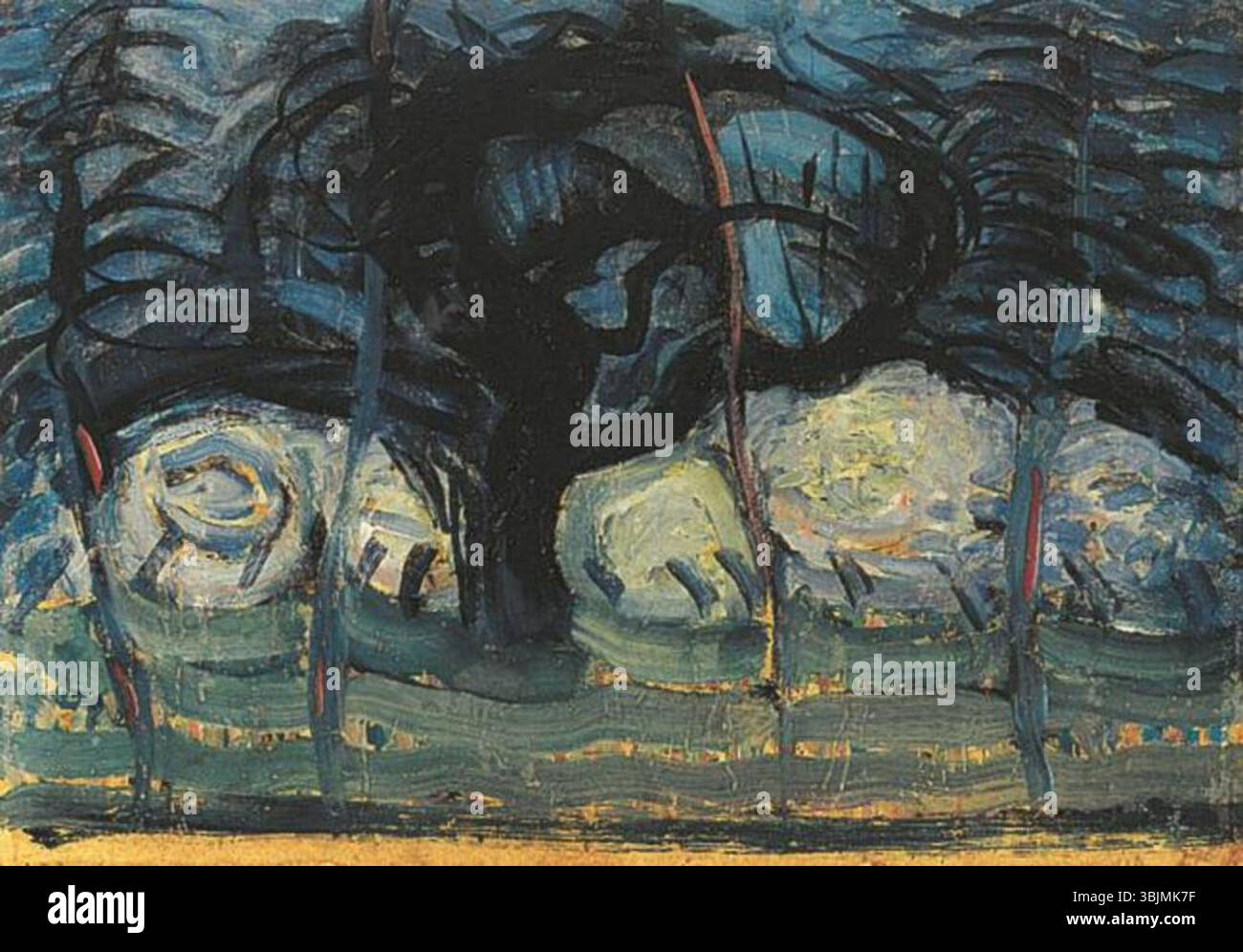 'Apple Tree in Blue with Wavy Lines I' (1908) is a painting by Piet ...