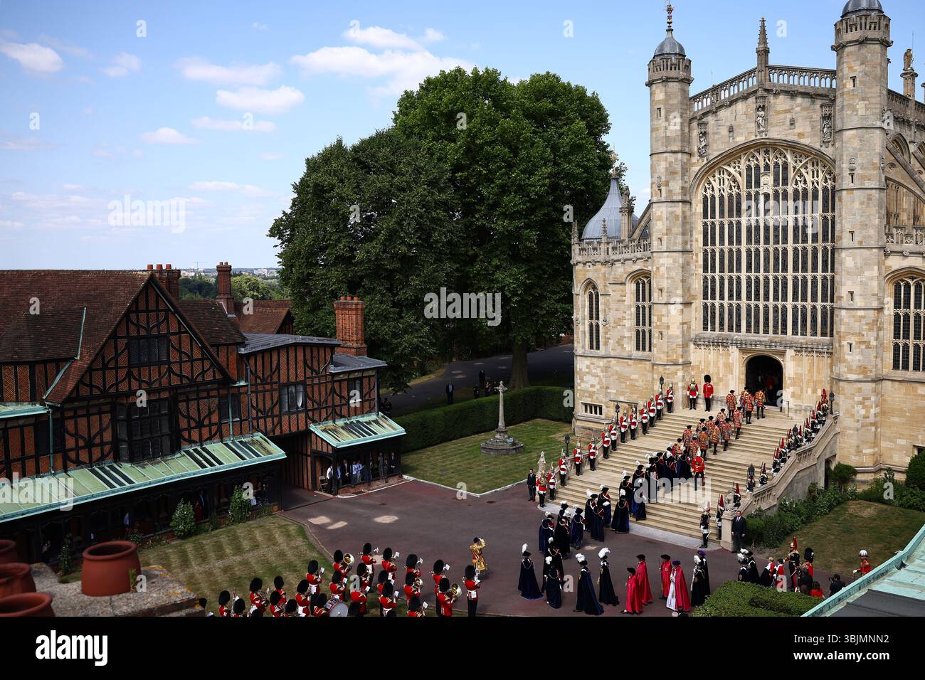 Members of the Royal Family and Order of the Garter members arrive at ...