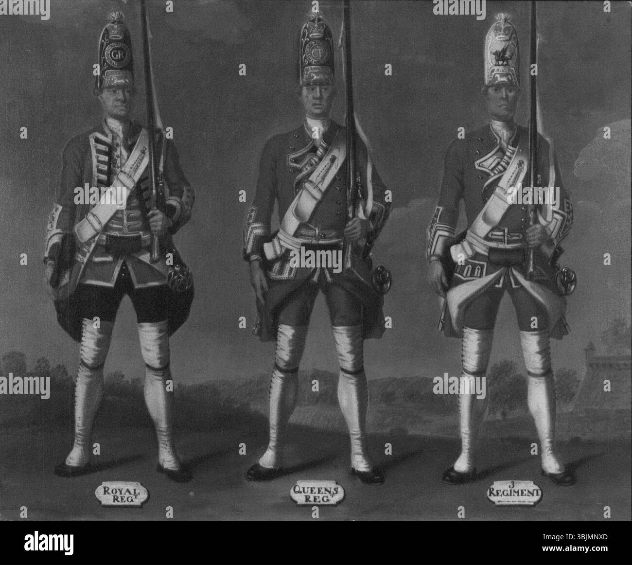 David Morier’s 1751 painting 'Grenadiers, 1st Royal, 2nd Queen's and ...